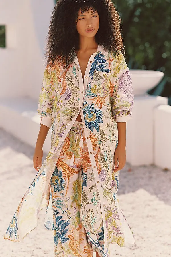 CELANDINE Sheer Longle Buttondown Shirt