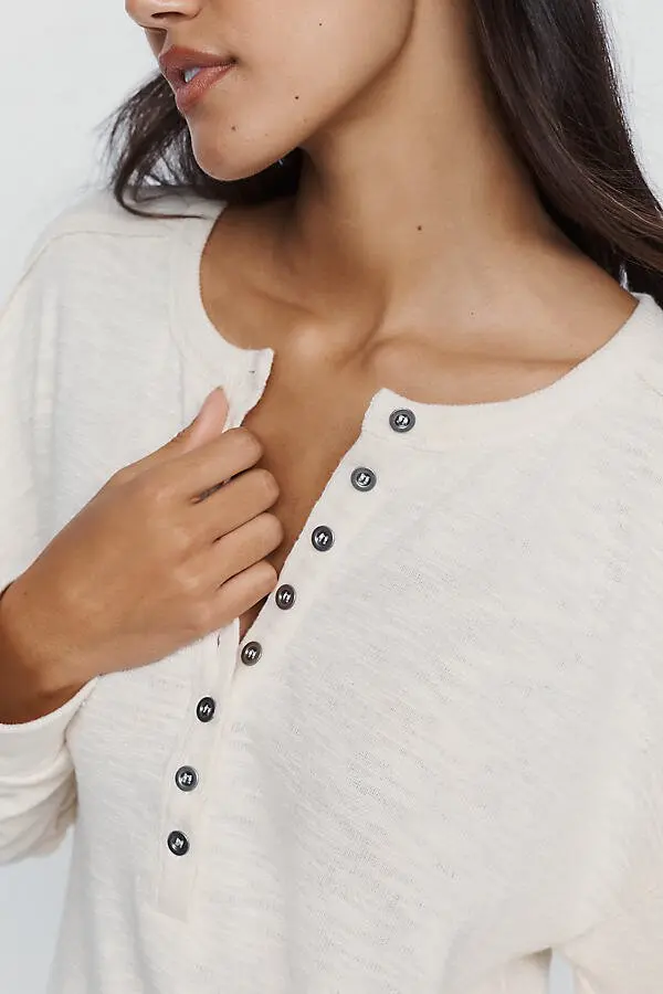 PILCRO 100% Cotton Slub Henley Top - Ivory