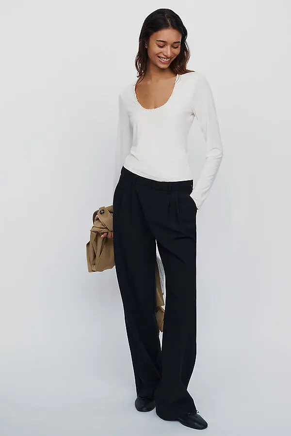 Maeve Lace Trim Long Sleeve Tee - Ivory