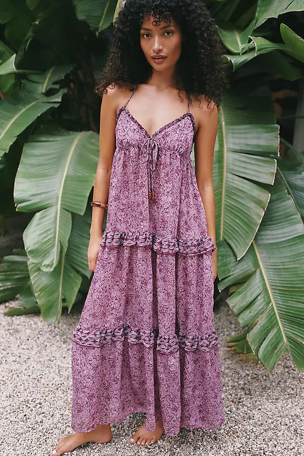 CELANDINE Halter Tent Maxi Dress - Purple Pattern