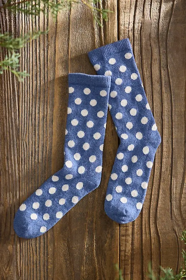 TERRAIN Polka Dot Cozy Crew Socks - Chambray