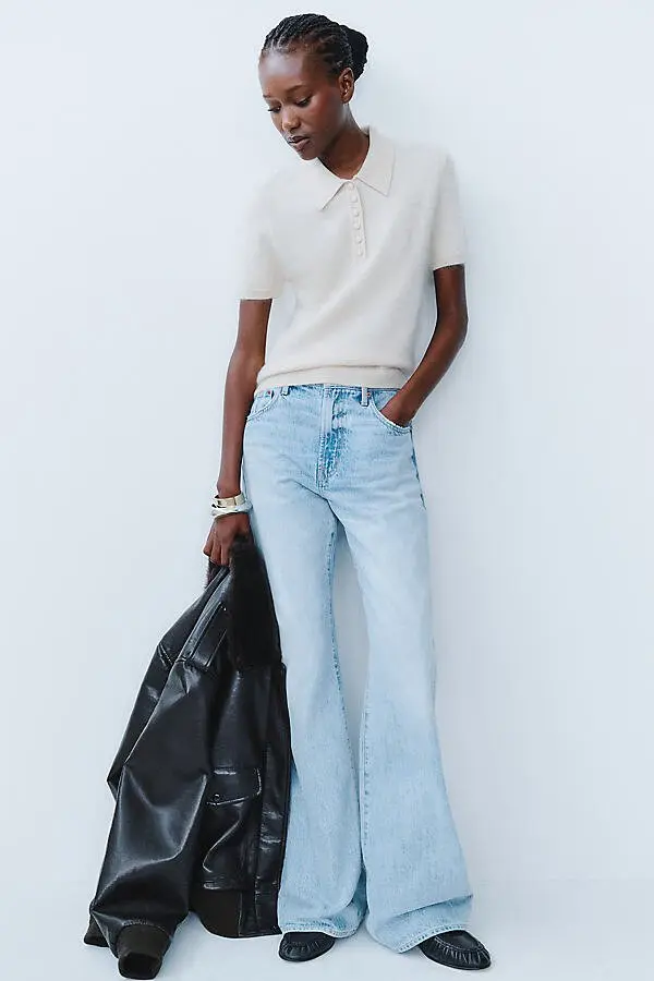 Maeve 100% Brushed Cashmere Polo Sweater - Ivory