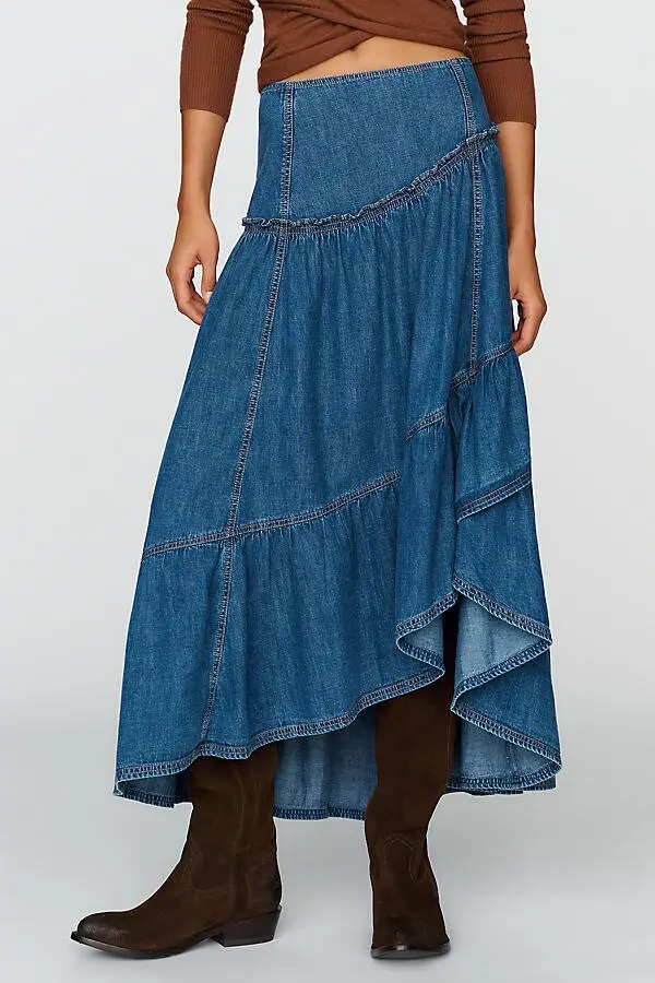 Anthropologie Pilcro Denim Asymmetrical Tiered Skirt