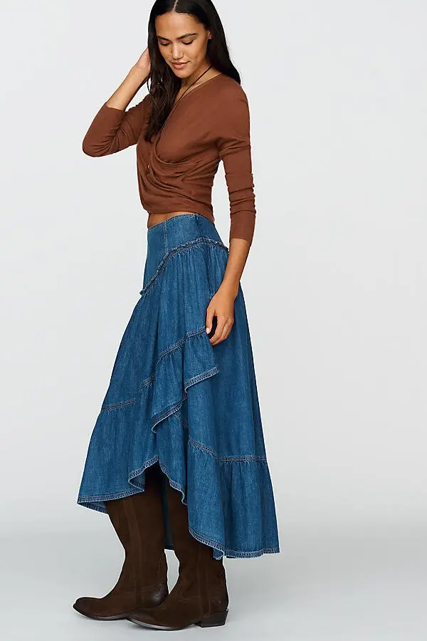 Anthropologie Pilcro Denim Asymmetrical Tiered Skirt