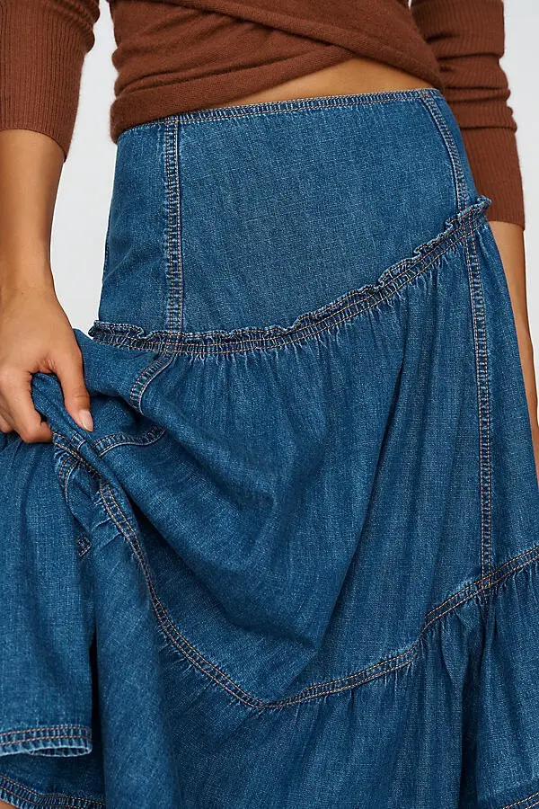 Anthropologie Pilcro Denim Asymmetrical Tiered Skirt