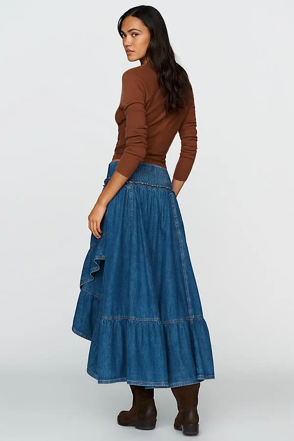 Anthropologie Pilcro Denim Asymmetrical Tiered Skirt