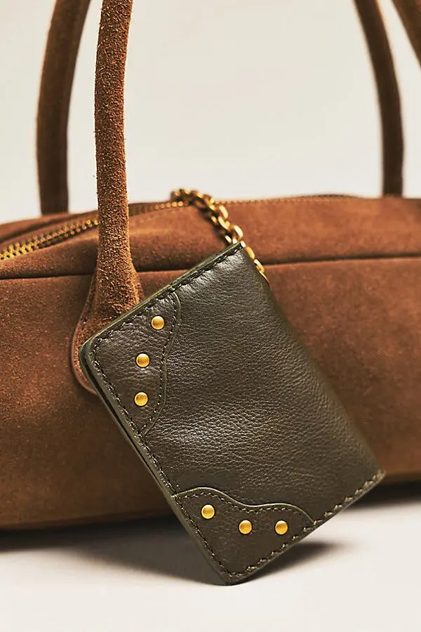 Anthropologie Ara Leather Keycha Card Wallet - Olive
