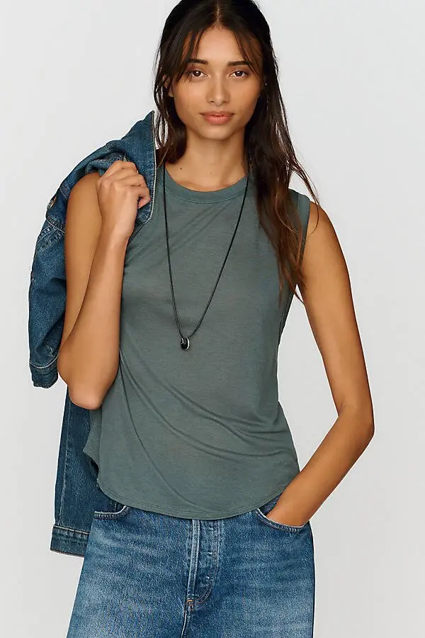 Anthropologie Vnie Wool Blend Tissue Weight Tank Top - Pine