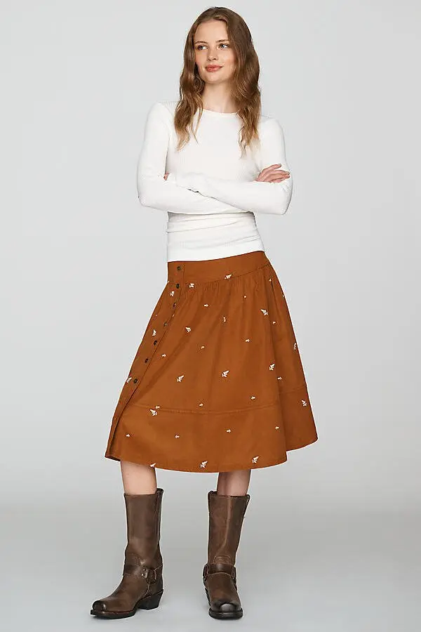 PILCRO 100% Cotton Corduroy Midi Skirt