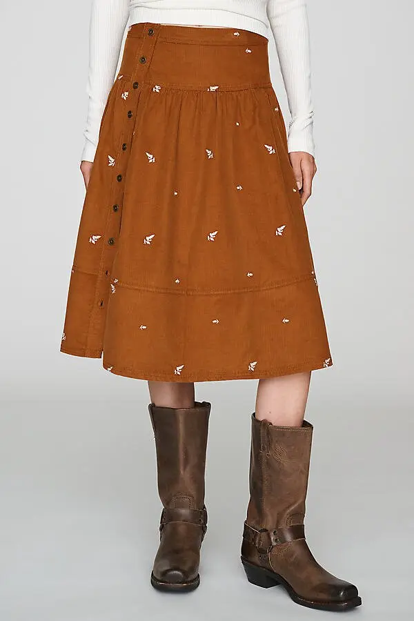 PILCRO 100% Cotton Corduroy Midi Skirt