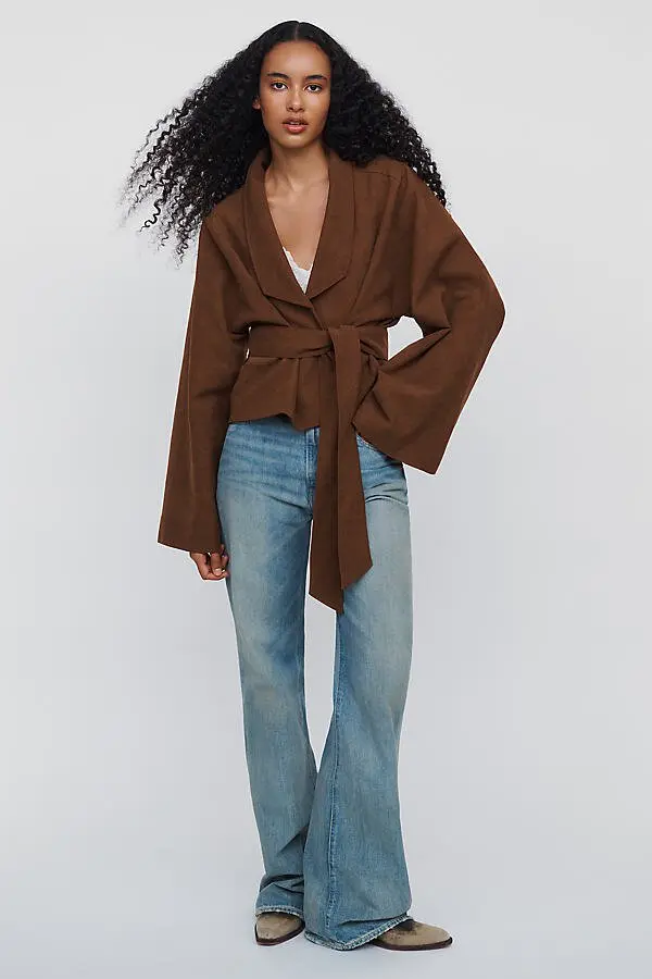SIEMPRE Faux Suede Dolman Jacket - Brown