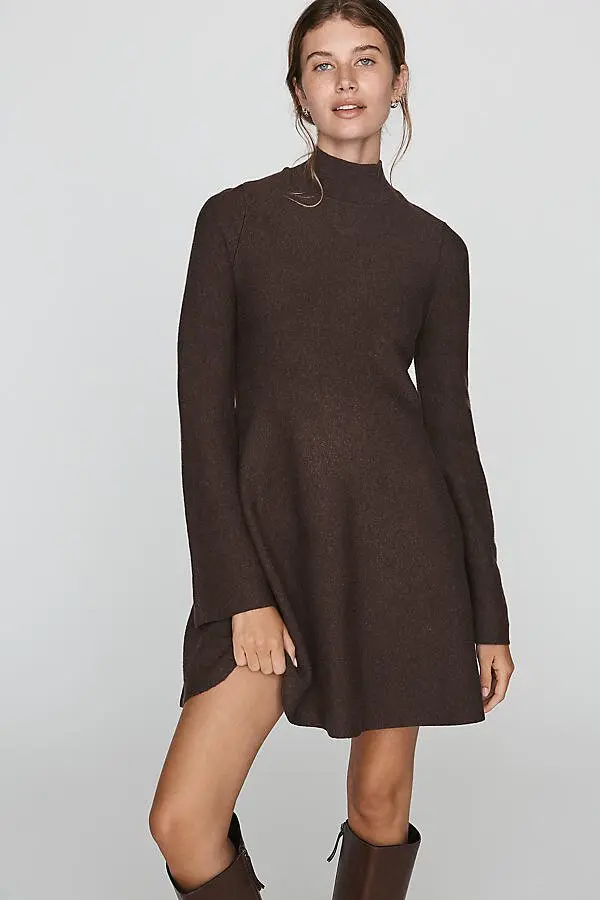 Anthropologie Wool Blend Mock Neck Sweater Mi Dress - Brown