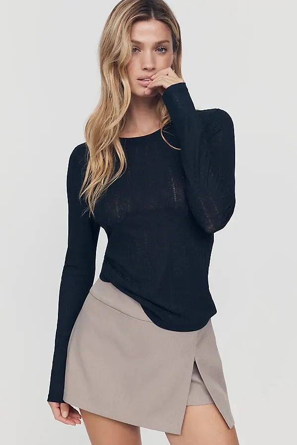 Anthropologie Semi-sheer Long-sleeve Top - Black