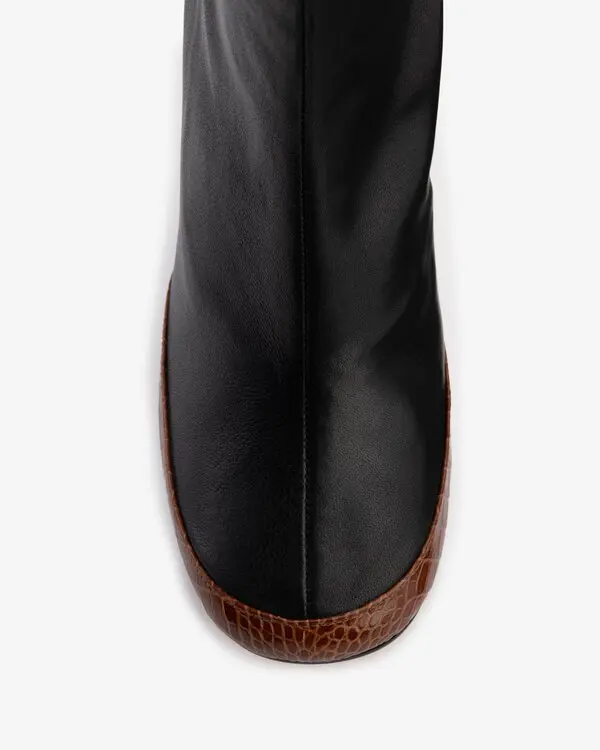 JUDE Luna Ankle Boot Stretch And Tan Croc Embossed Leather