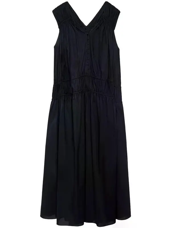 Another Tomorrow Gathered-shoulder Organic Cotton Dress - Black
