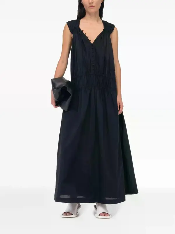 Another Tomorrow Gathered-shoulder Organic Cotton Dress