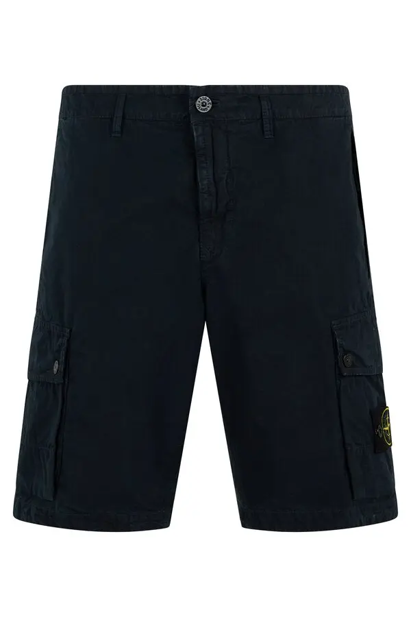 Stone Island Lightweight Cotton Cargo Bermuda Shorts For Knee Length