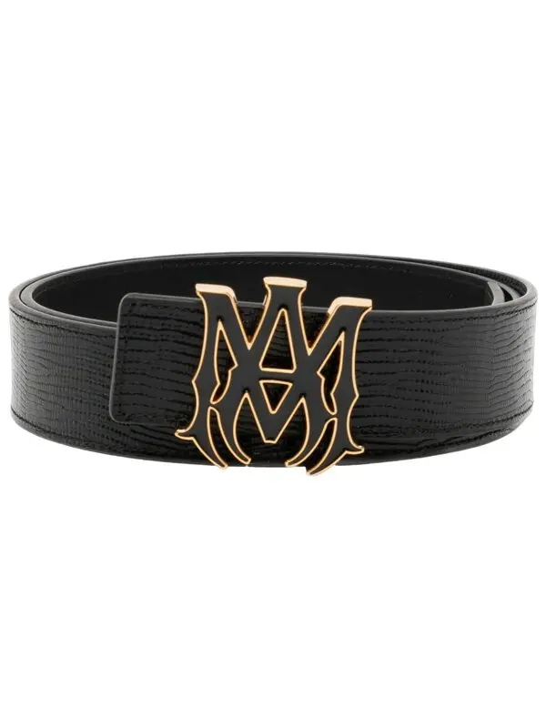 Amiri Logo Buckle Leather Belt With Punched Holes - Nero