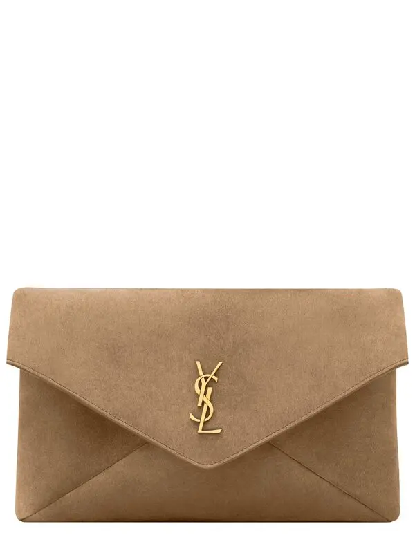 Saint Laurent Mini Leather Crossbody Bag With Front Flap & Magnetic Snap - Beige