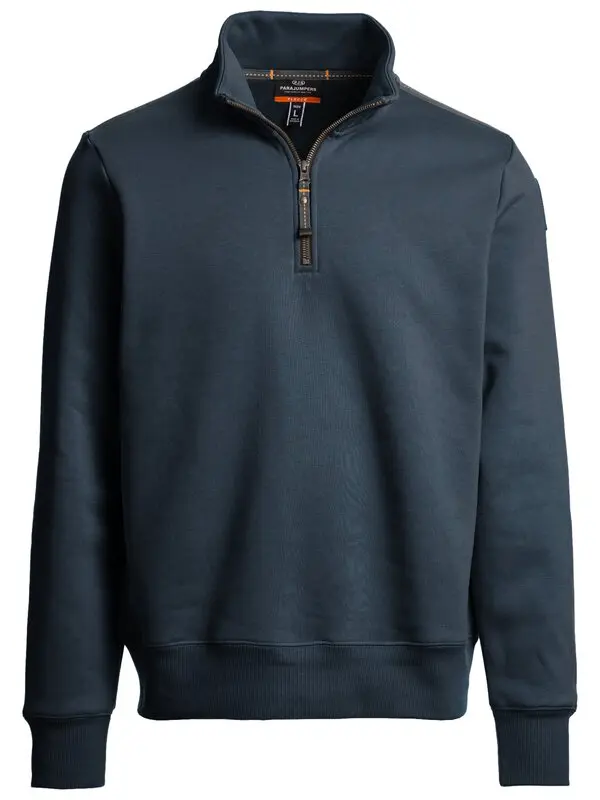 PARAJUMPERS Inspired Ribbed Hem Half-zip Stand Collar Sweatshirt - Blu
