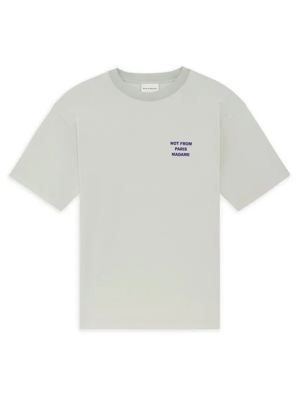 Drole De Monsieur Front And Back Slogan Print Cotton T-shirt With Ribbed Crew Neck - Grigio