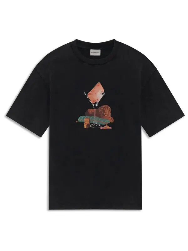 Drole De Monsieur Glass Lion Print T-shirt With Ribbed Crew Neck - Nero