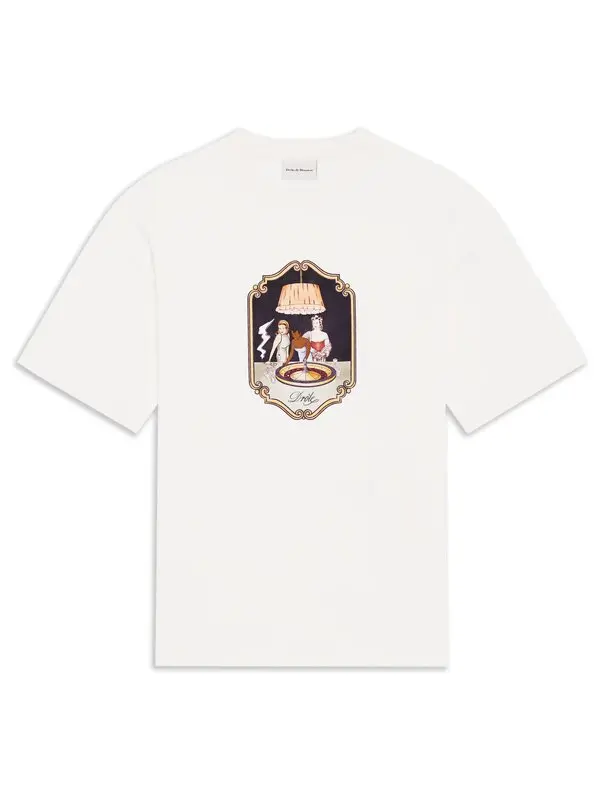 Drole De Monsieur Cotton Casino Scene Print T-shirt With Ribbed Collar - Bianco