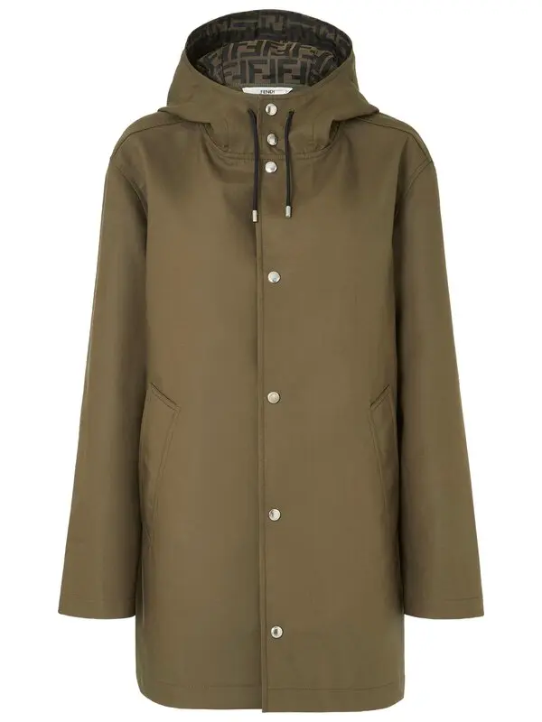 Fendi Ff Zucca Interior Midi Parka Jacket With Drawstring Hood - Verde