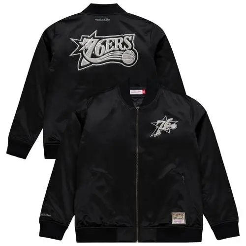 Mitchell & Ness Philadelphia 76ers Chrome Satin Bomber Full-zip Jacket