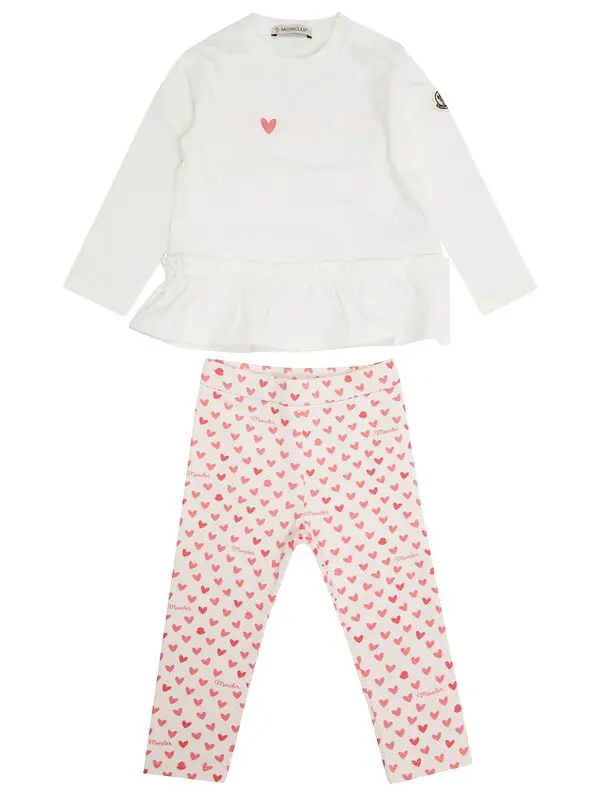 Moncler Long Sleeve Heart Print Mini Set With Leggings - Rosa