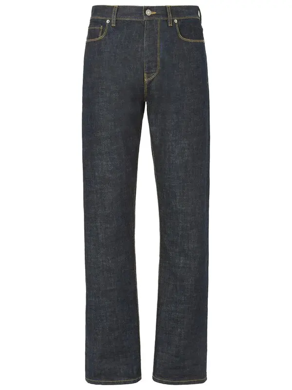 Fendi Slim-fit 5-pocket Jeans With Yellow Topstitching - Blu