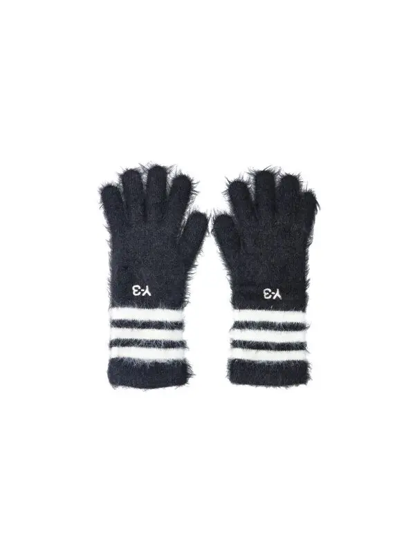 Y3 Striped Fingerless Knit Gloves - Black