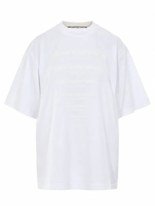 Alexander Wang Logo Cotton T-shirt With Crew Neck, Oversized Fit, Voluminous Sleeves - White