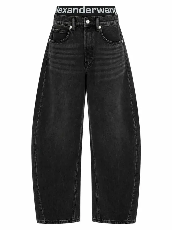 Alexander Wang Balloon Jeans In Cotton Denim With Elastic Waistband - Grey