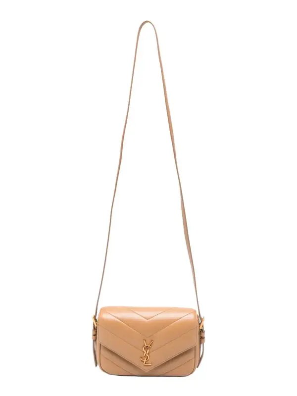 Saint Laurent Mini Leather Crossbody Bag With Magnetic Snap & Two Flat Pockets - Beige