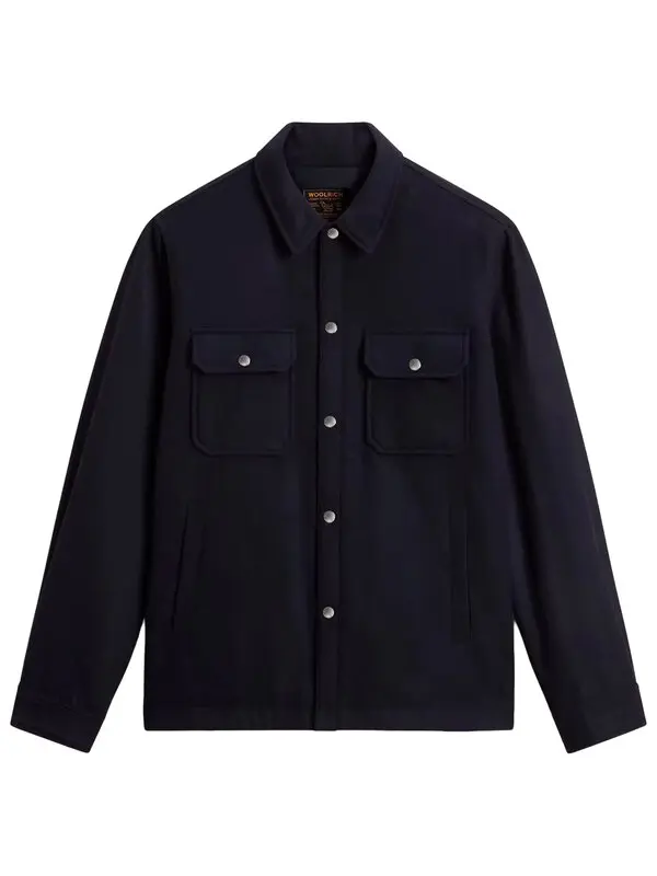 Woolrich Wool Shirt Jacket With Removable Logo Tab, Snap Pockets & Adjustable Cuffs - Blu