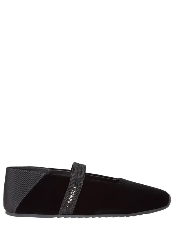 Fendi Tape Square-toe Elastic Strap Flats With Collapsible Grosgrain Heel - Nero