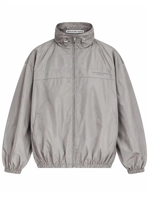 Alexander Wang Track Jacket In Technical Fabric With High-neck Drawstring - Grey