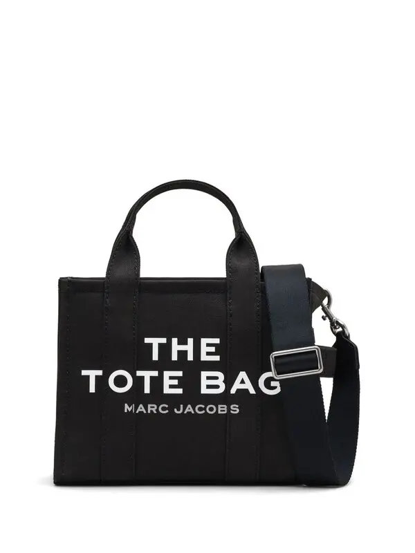 Marc Jacobs Mini Canvas Tote Handbag With Front Logo Print - Nero
