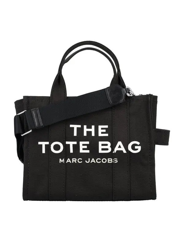 Marc Jacobs Mini Canvas Tote Handbag With Front Logo Print - Nero