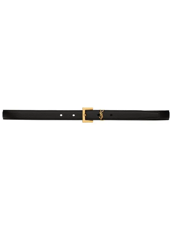 Saint Laurent Mini Leather Belt With Adjustable Buckle And Bronze-toned Hardware - Nero