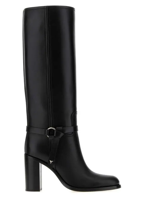 Fendi Dressage Boots In Leather With 9 Cm Heel - Black