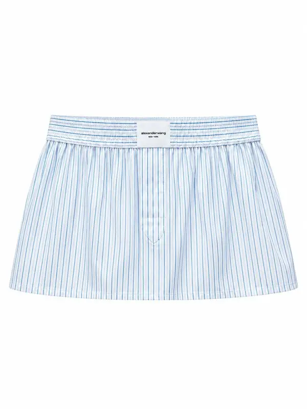 Alexander Wang Multicolour Striped Mini Boxer Skort In Cotton With Logo And Elastic Waistband - Light Blue