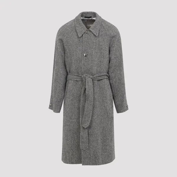 Paul Smith Herringbone Wool Belted Overcoat