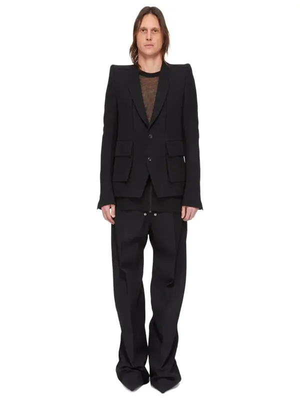 Rick Owens Wide-leg Wool Whipcord Trousers With Elasticated Drawstring Waist - Nero