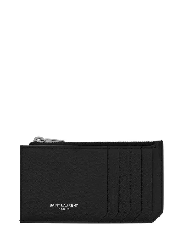 Saint Laurent Calfskin Mini Wallet With Five Card Slots And Zip Pocket - Nero