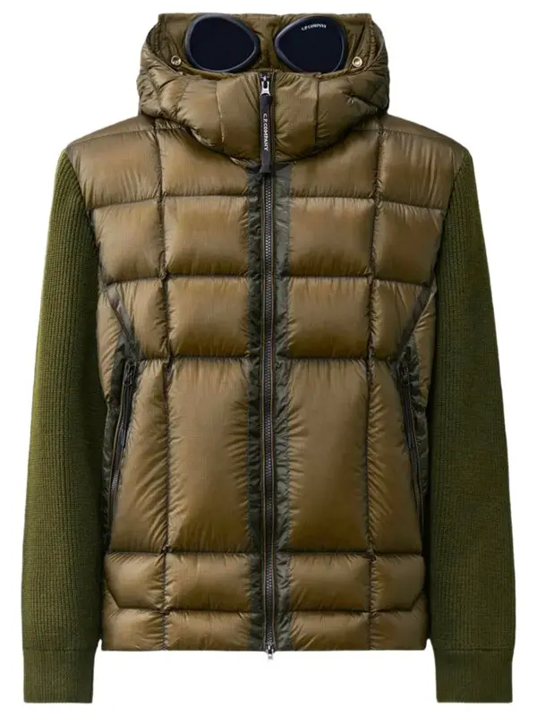 C.P. COMPANY Goggle Hood Wool Knit Full-zip Sweater With Snap-detachable Lenses And Side Zip Pockets - Verde