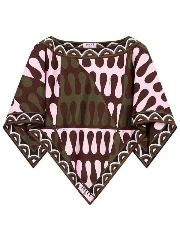 Emilio Pucci Silk Cape Top With Boat Neck And Triangular Waist Hem - Multicolor