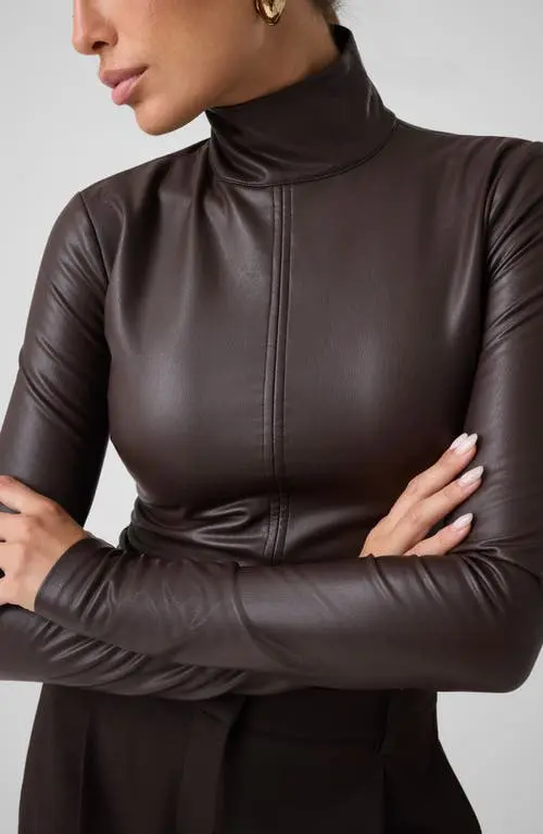 Guess Mock Neck Faux Leather Top