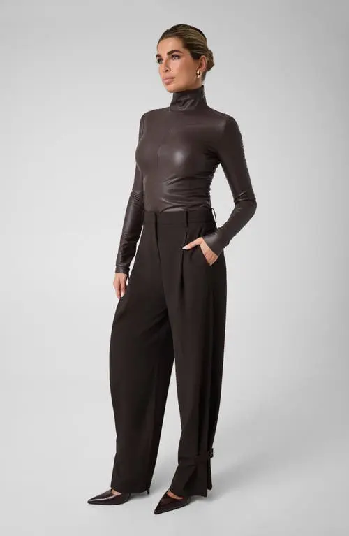 Guess Mock Neck Faux Leather Top